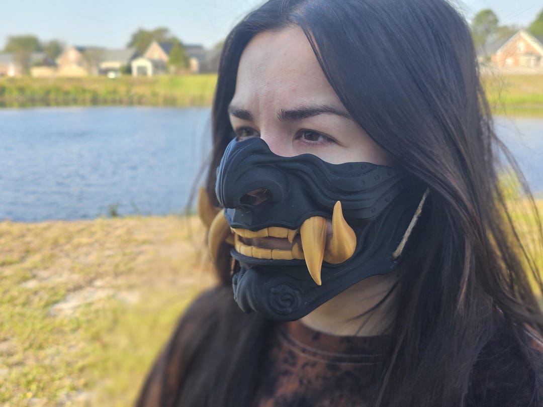 2 Options Half Oni Mask 3D Printed Cosplay Horror Mask Wearable Face ...