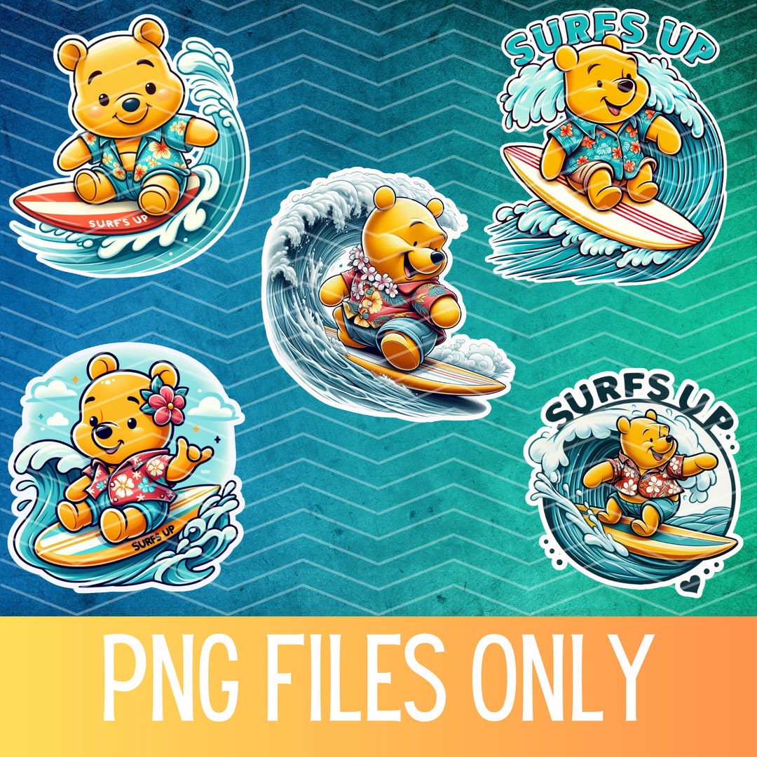 5 Cute Surfing Pooh and Friends Ocean Wave PNG Designs Downloadable ...