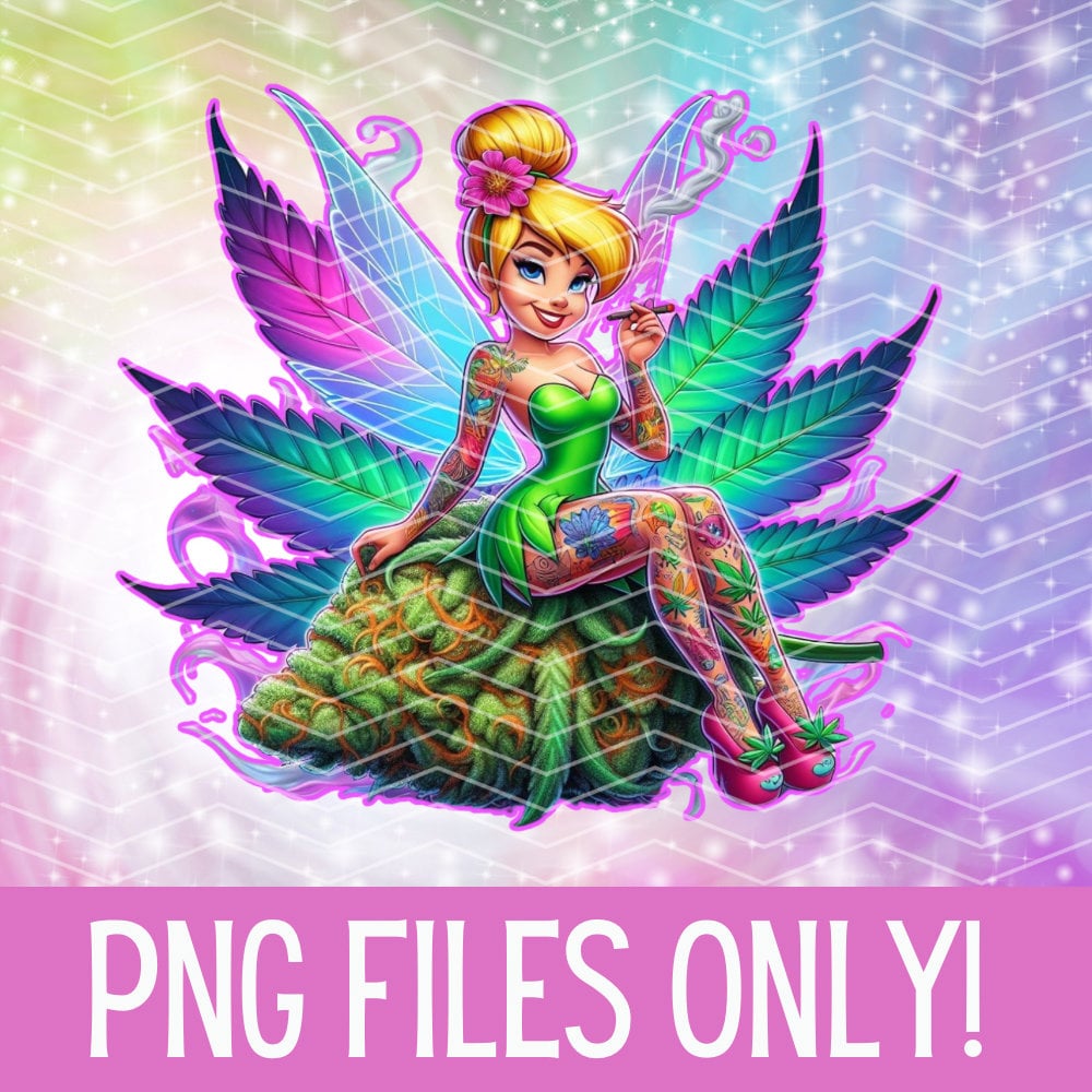 4 Cute Tattooed Fairies Smoking PNG Designs Downloadable Digital File ...
