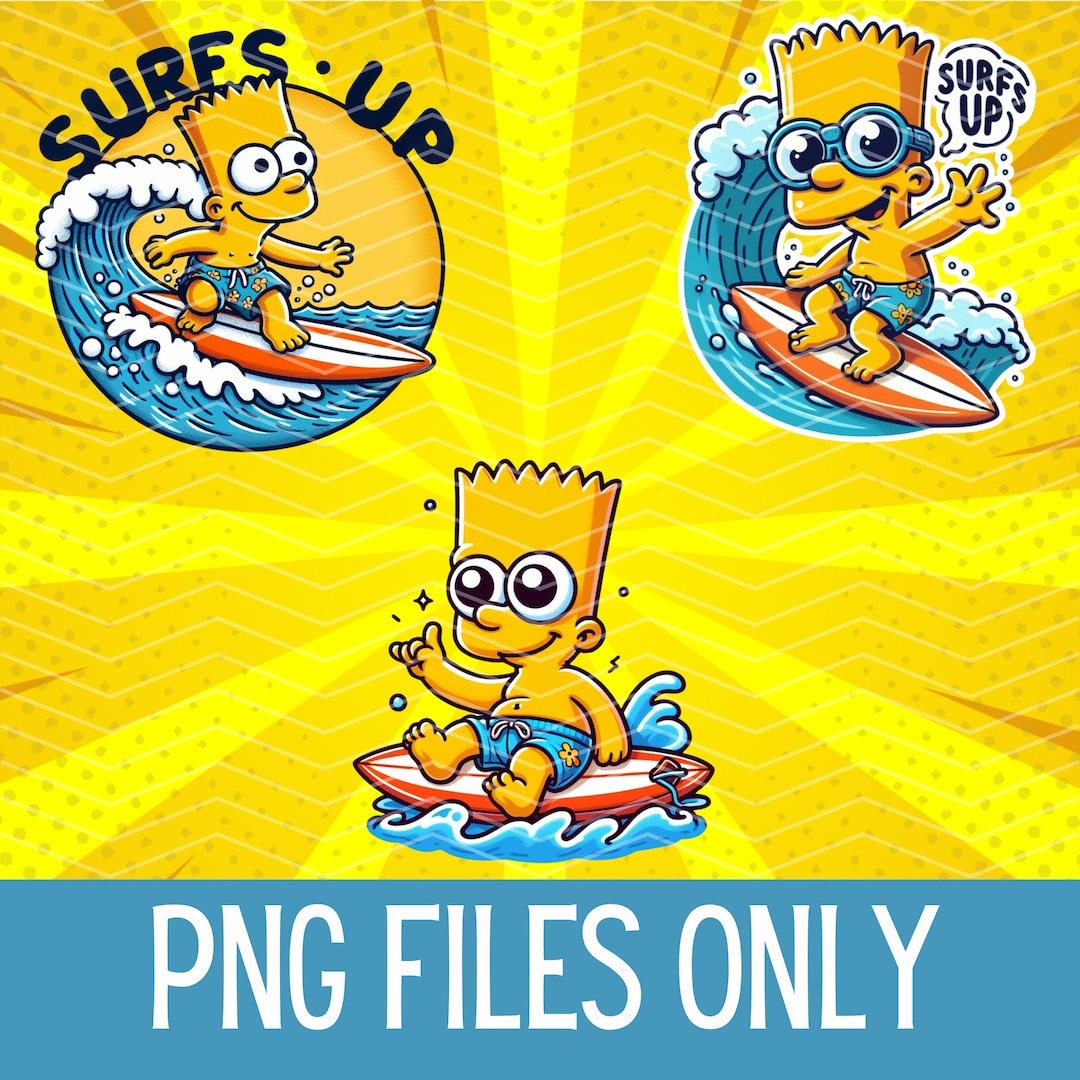 3 Cute Simpsons on Ocean Waves PNG Designs Downloadable Digital File ...