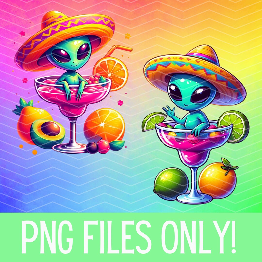 2 Blue Alien in a Margarita PNG Design Downloadable Digital File Bundle ...