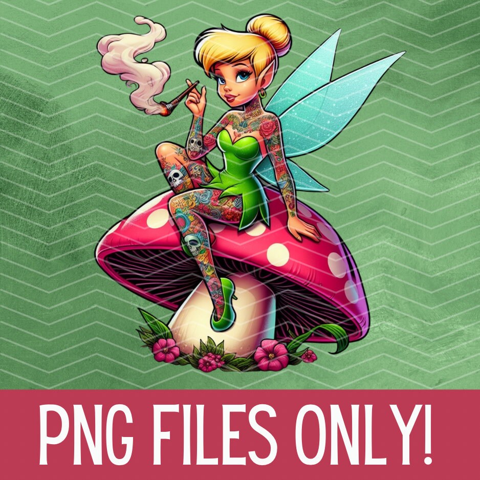 4 Cute Fairy Smoking on Mushroom PNG Designs Downloadable Digital File ...