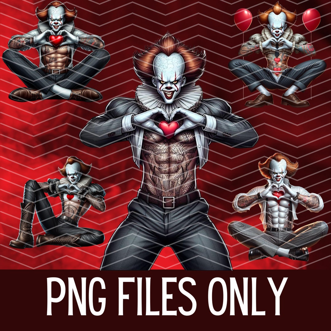 5 Hot Slasher Clown Men Png Designs Downloadable Digital File Bundle Sexy Tattooed Slasher