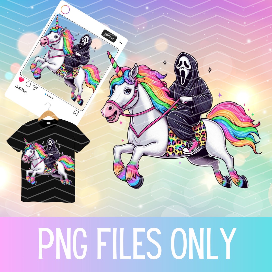 1 Rainbow Scream Slasher Riding a Unicorn, PNG Designs Downloadable ...