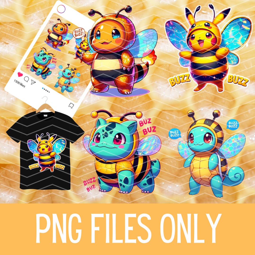 4 Cute Characters in Bee Costumes PNG Designs Downloadable Digital File ...