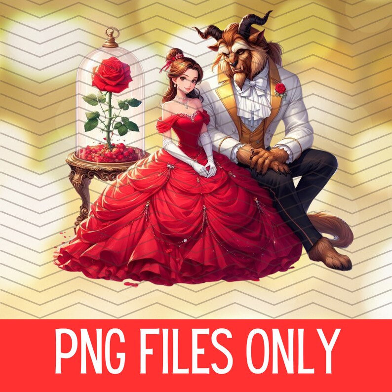 2 Cute Beauty and the Beast Bundle PNG Designs Downloadable Digital ...