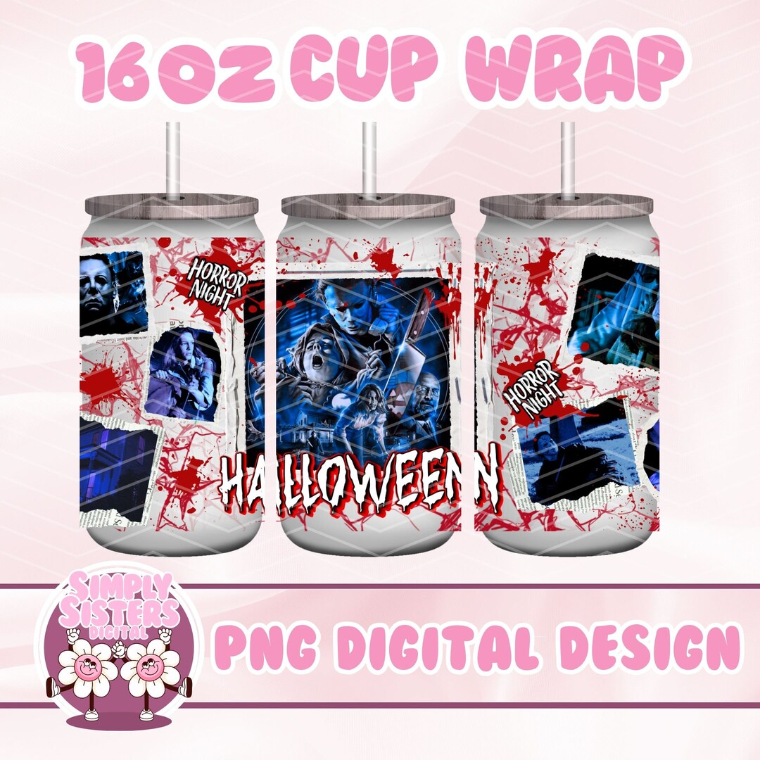 Single Halloween Slasher Cup Wrap Design Tumbler Bundle, Cute Scary ...