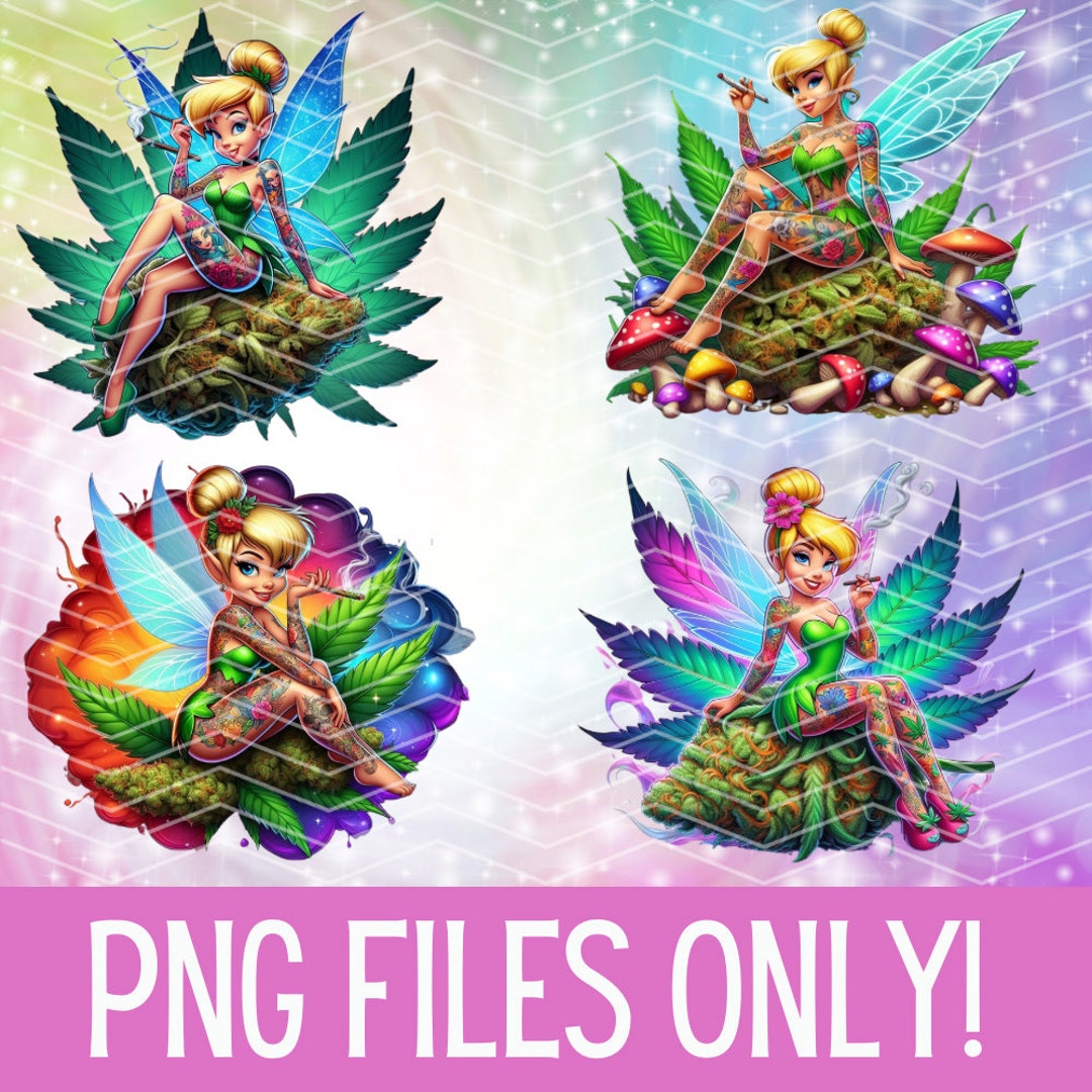 4 Cute Tattooed Fairies Smoking PNG Designs Downloadable Digital File ...