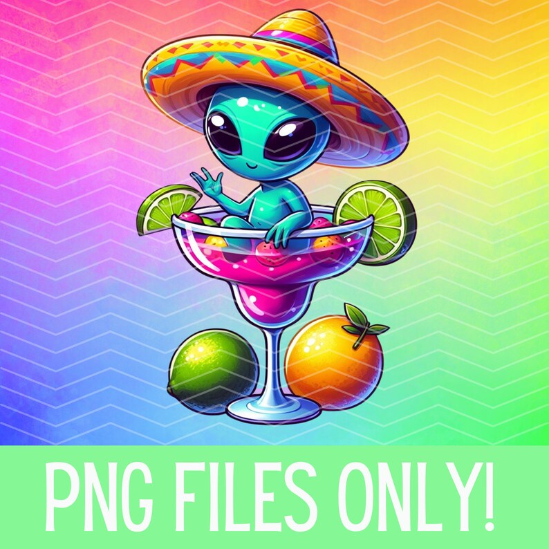 2 Blue Alien in a Margarita PNG Design Downloadable Digital File Bundle ...