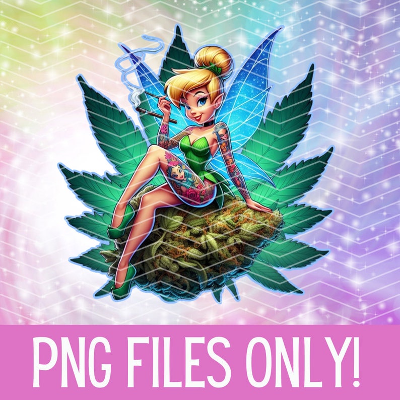 4 Cute Tattooed Fairies Smoking PNG Designs Downloadable Digital File ...