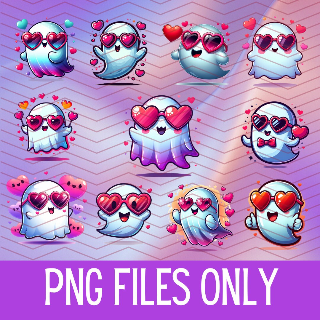 11 Cute Ghost Heart Sunglasses Valentines PNG Designs Downloadable ...