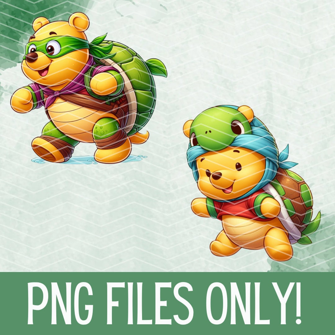 2 Super Turtle Pooh Bear PNG Designs Downloadable Digital File Bundle ...