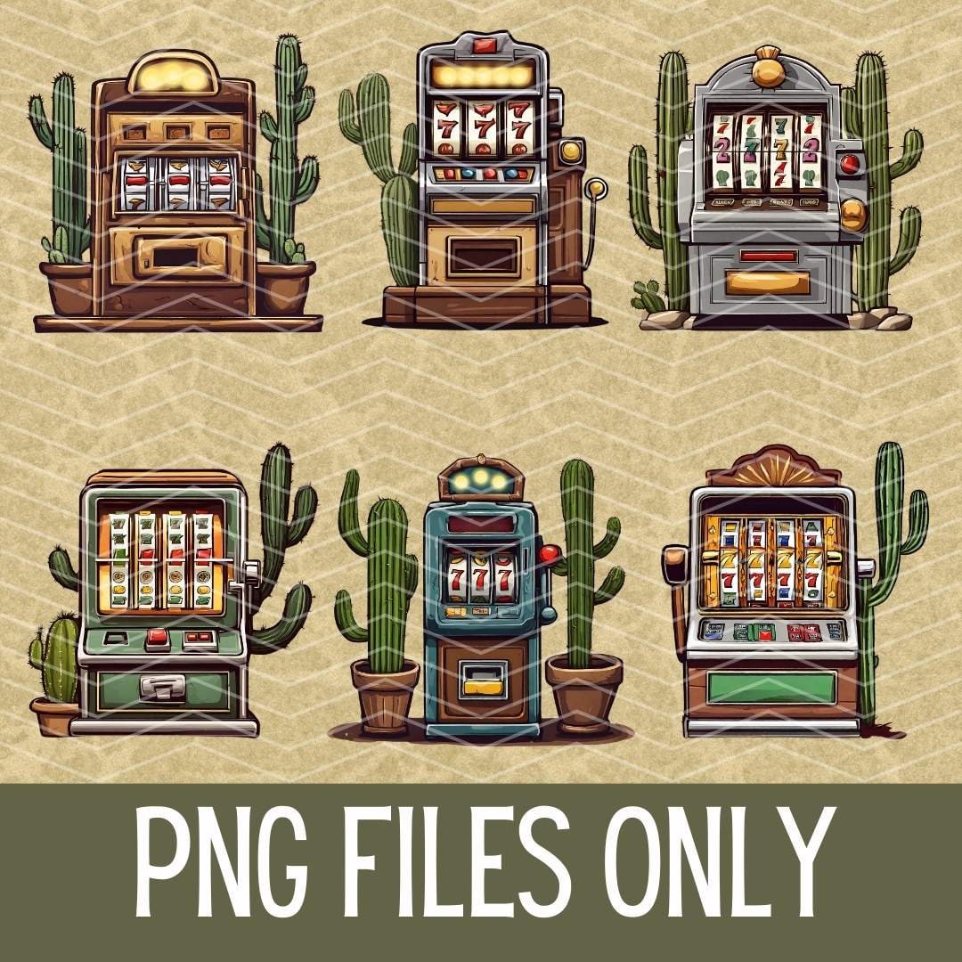 6 Feeling Lucky Old West Slot Machine PNG Design Bundle Downloadable ...