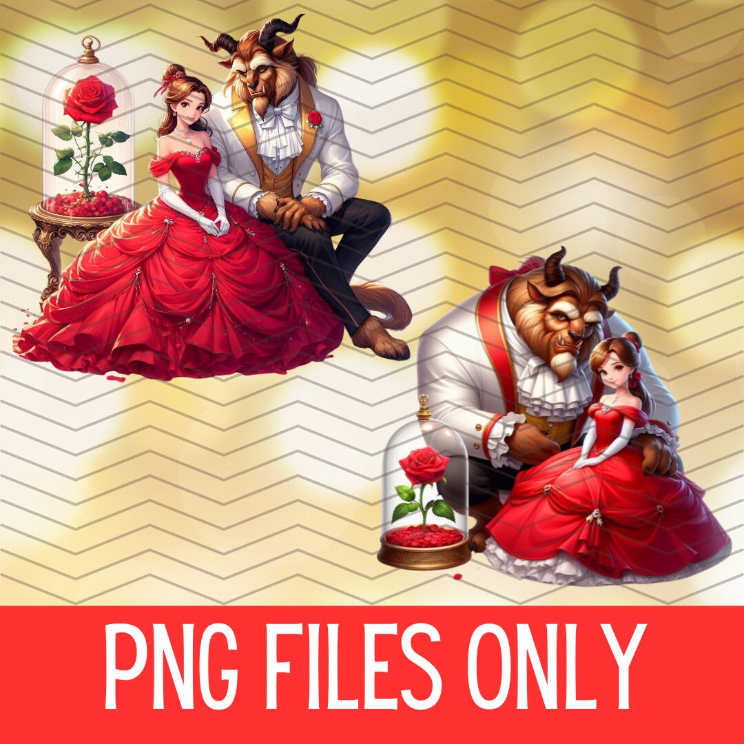2 Cute Beauty and the Beast Bundle PNG Designs Downloadable Digital ...