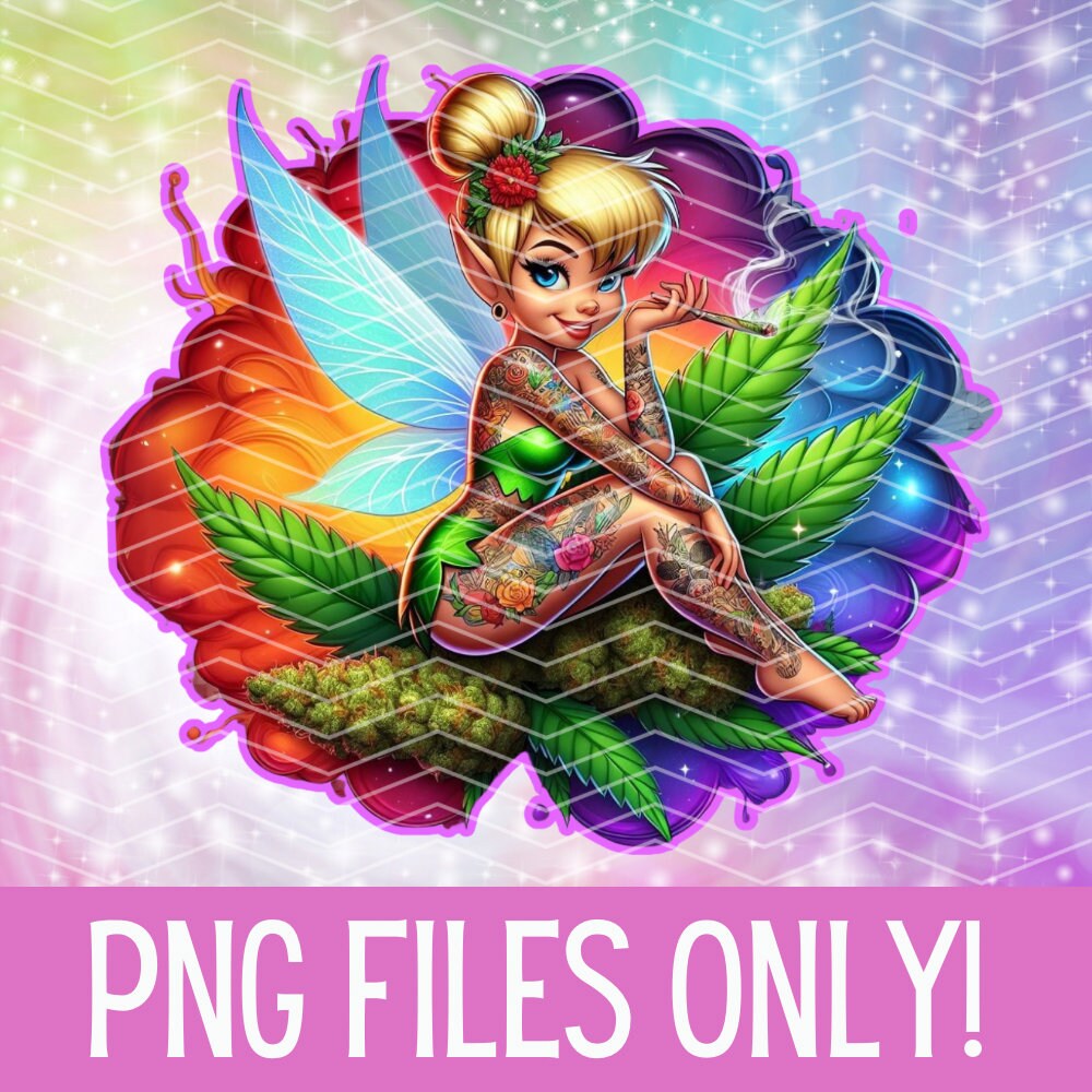 4 Cute Tattooed Fairies Smoking PNG Designs Downloadable Digital File ...