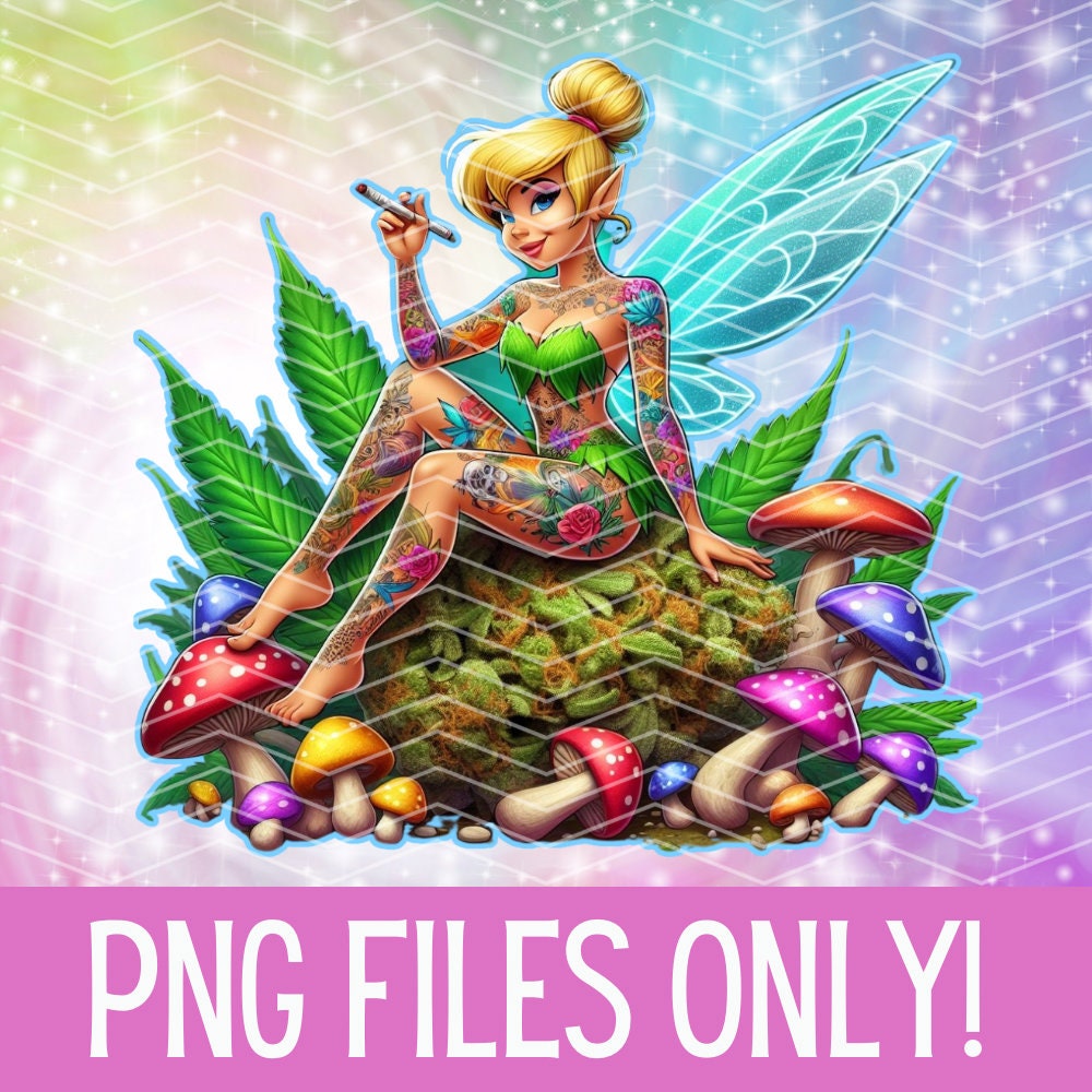 4 Cute Tattooed Fairies Smoking PNG Designs Downloadable Digital File ...