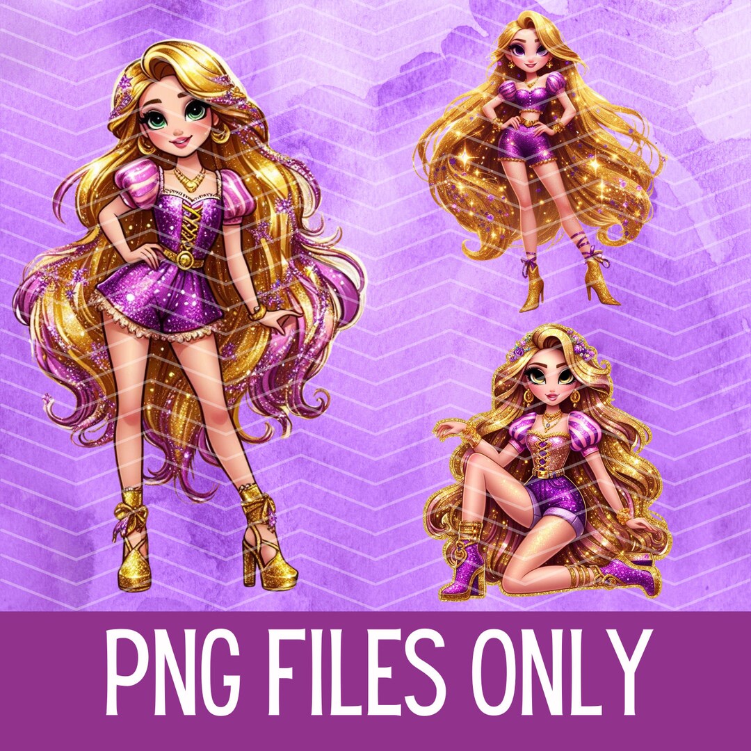 3 Cute Glittery Princesses Bundle PNG Designs Downloadable Digital File ...