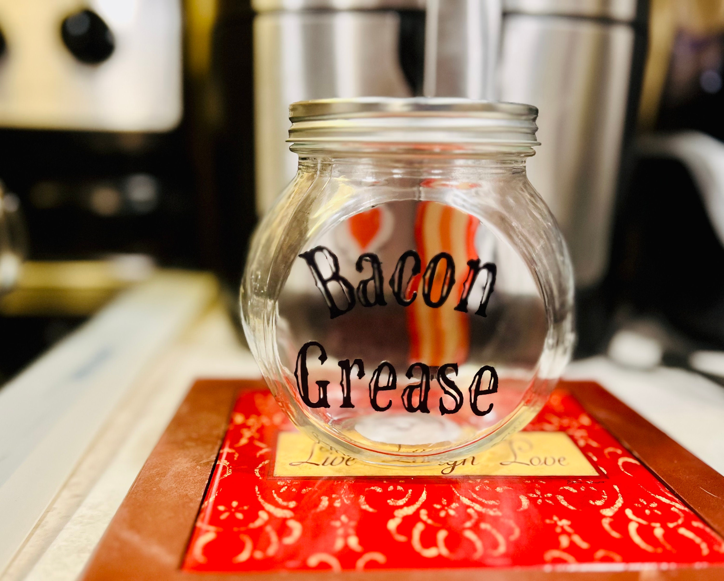 Bacon Grease Jar Grease Container With Lid Grease Jar With Bacon on Jar ...