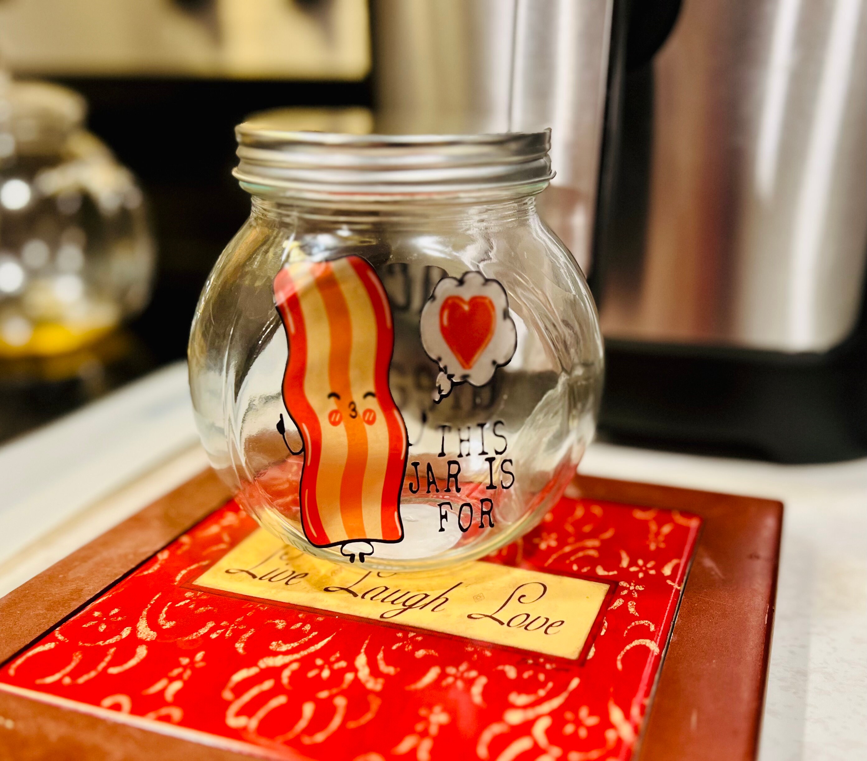 Bacon Grease Jar Grease Container With Lid Grease Jar With Bacon on Jar ...