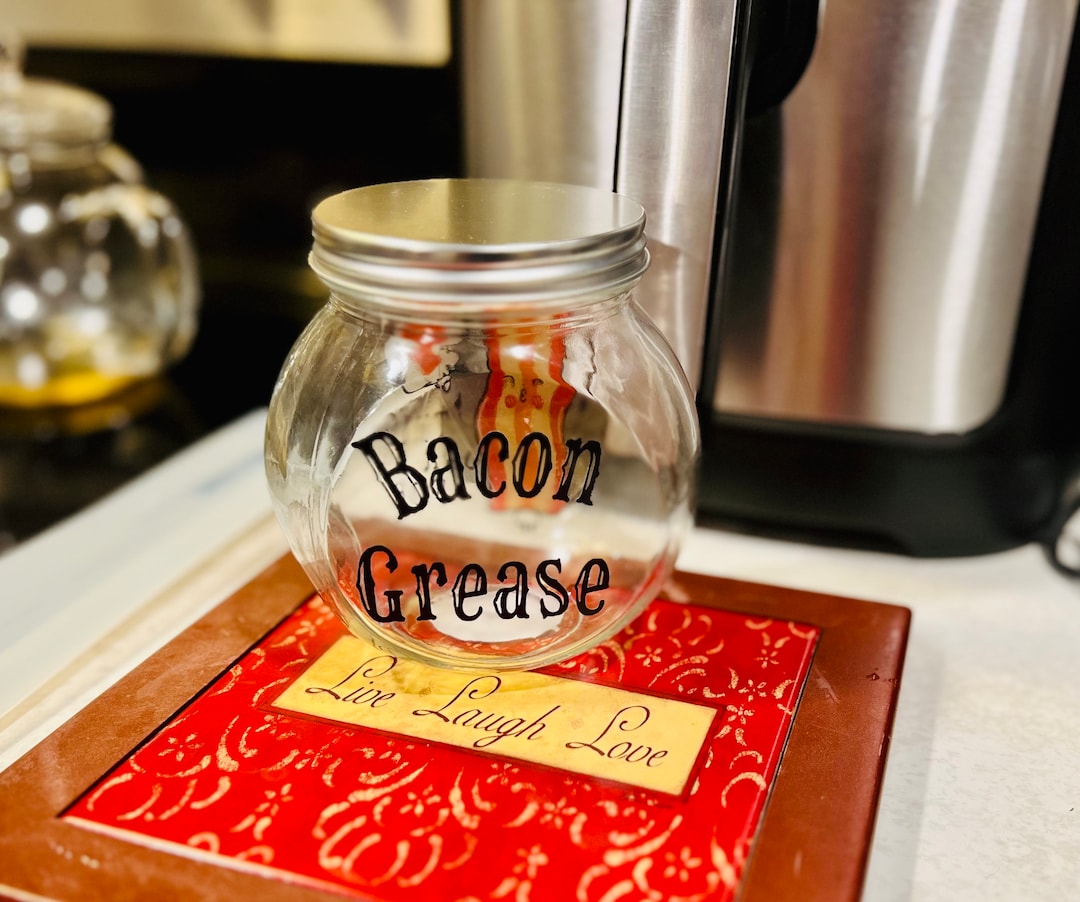 Bacon Grease Jar Grease Container With Lid Grease Jar With Bacon on Jar ...