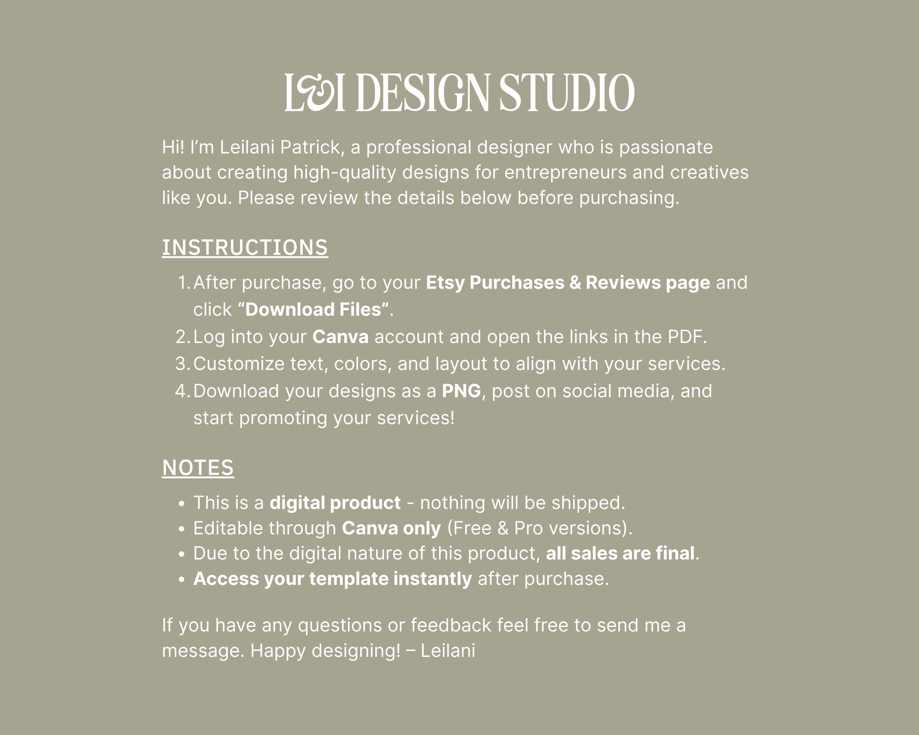 Esthetician Service Menu Template Bundle | Editable Canva Templates for ...