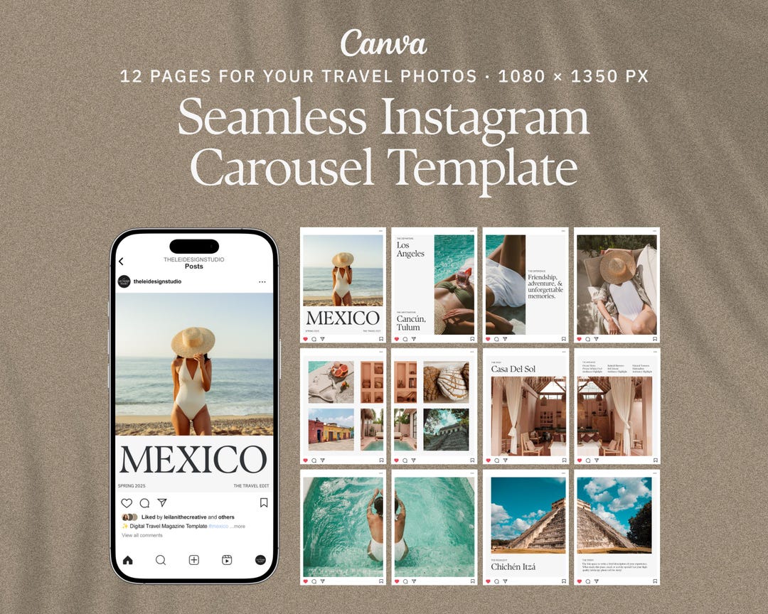 Seamless Instagram Carousel Template | Editable Canva Template for ...
