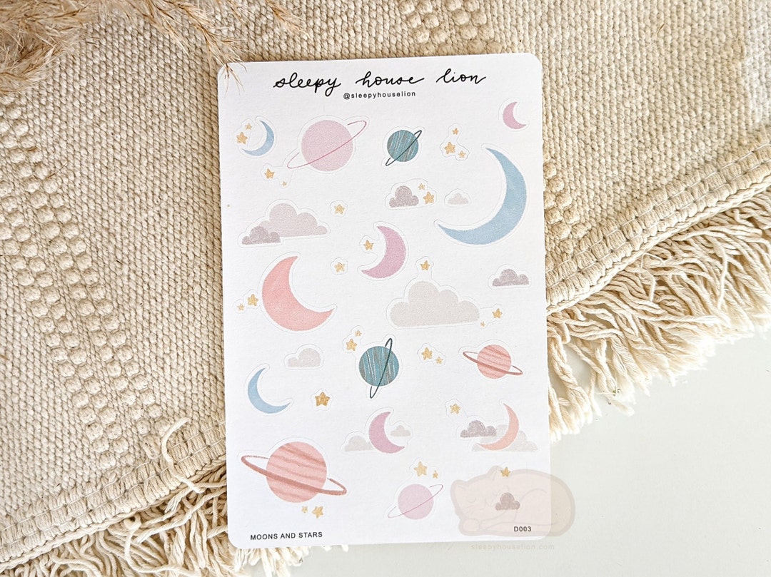 Cute Moon and Stars Sticker Sheet Magical Little Planets - Etsy