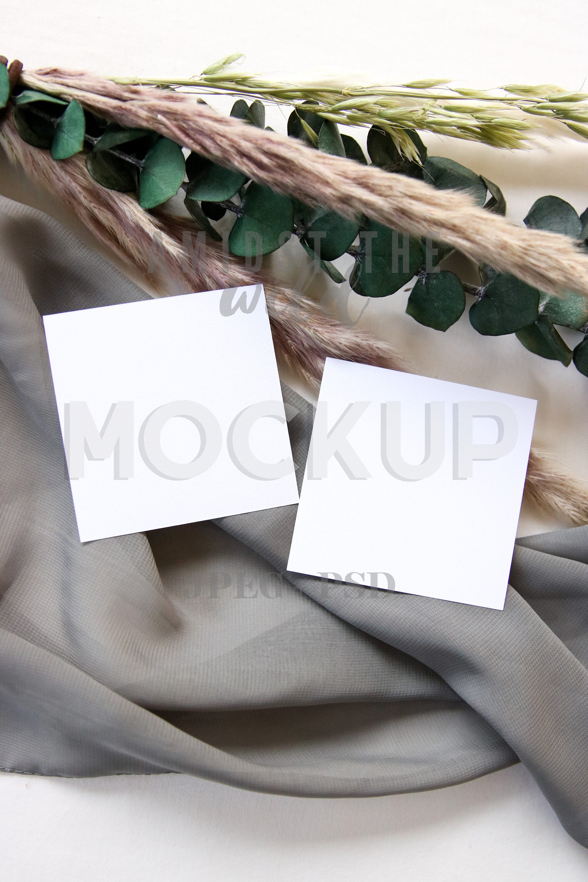 Square Business Card Mockup, Front and Back Square Card Mock Up, Square ...