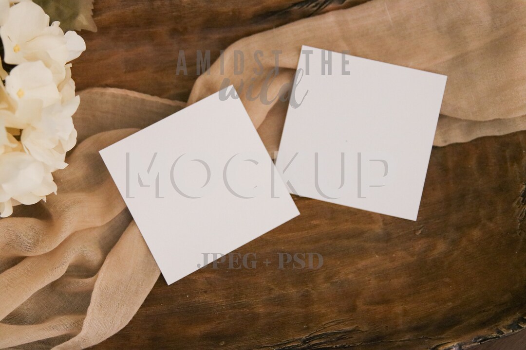 Square Business Card Mockup, Front and Back Square Card Mock Up, Square ...