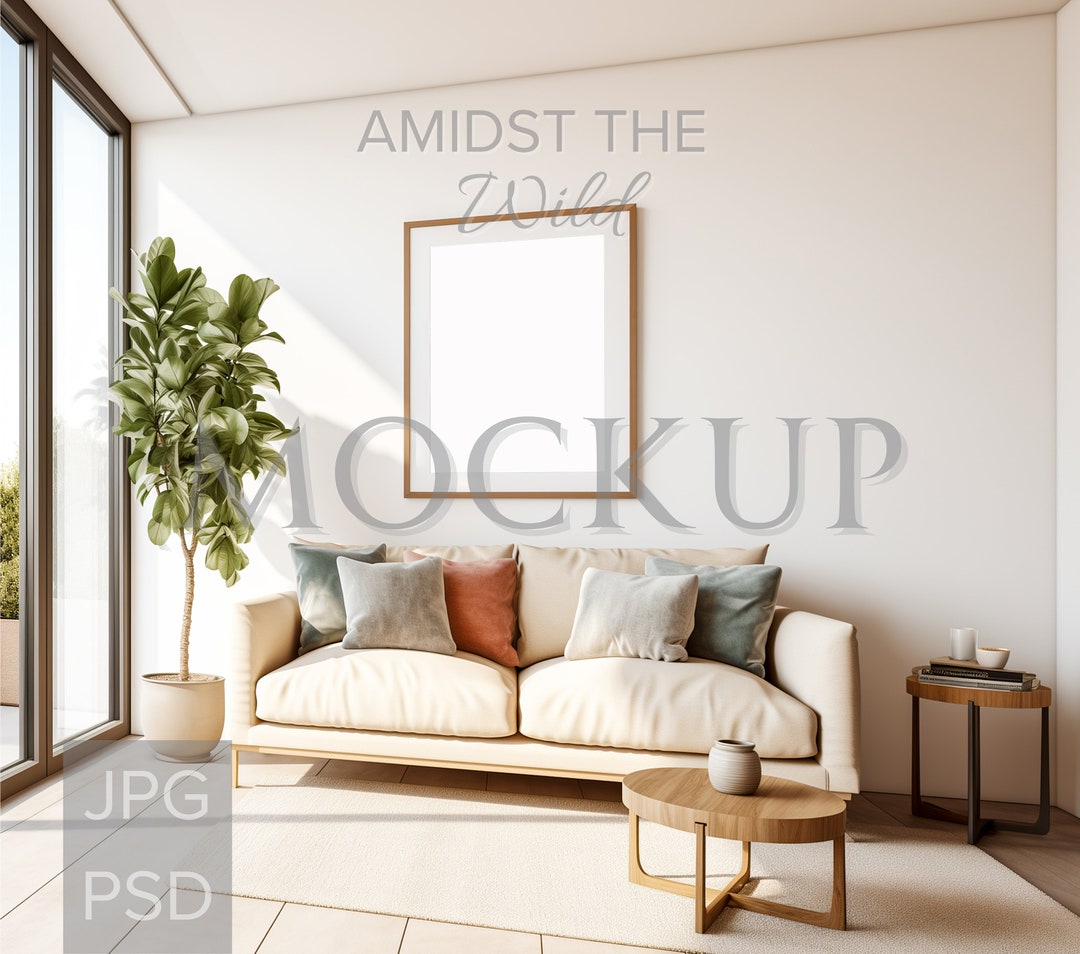 Wall Frame Mockup, Living Room Art Mockup, 18x24 Frame Mock, 3:4 Aspect ...