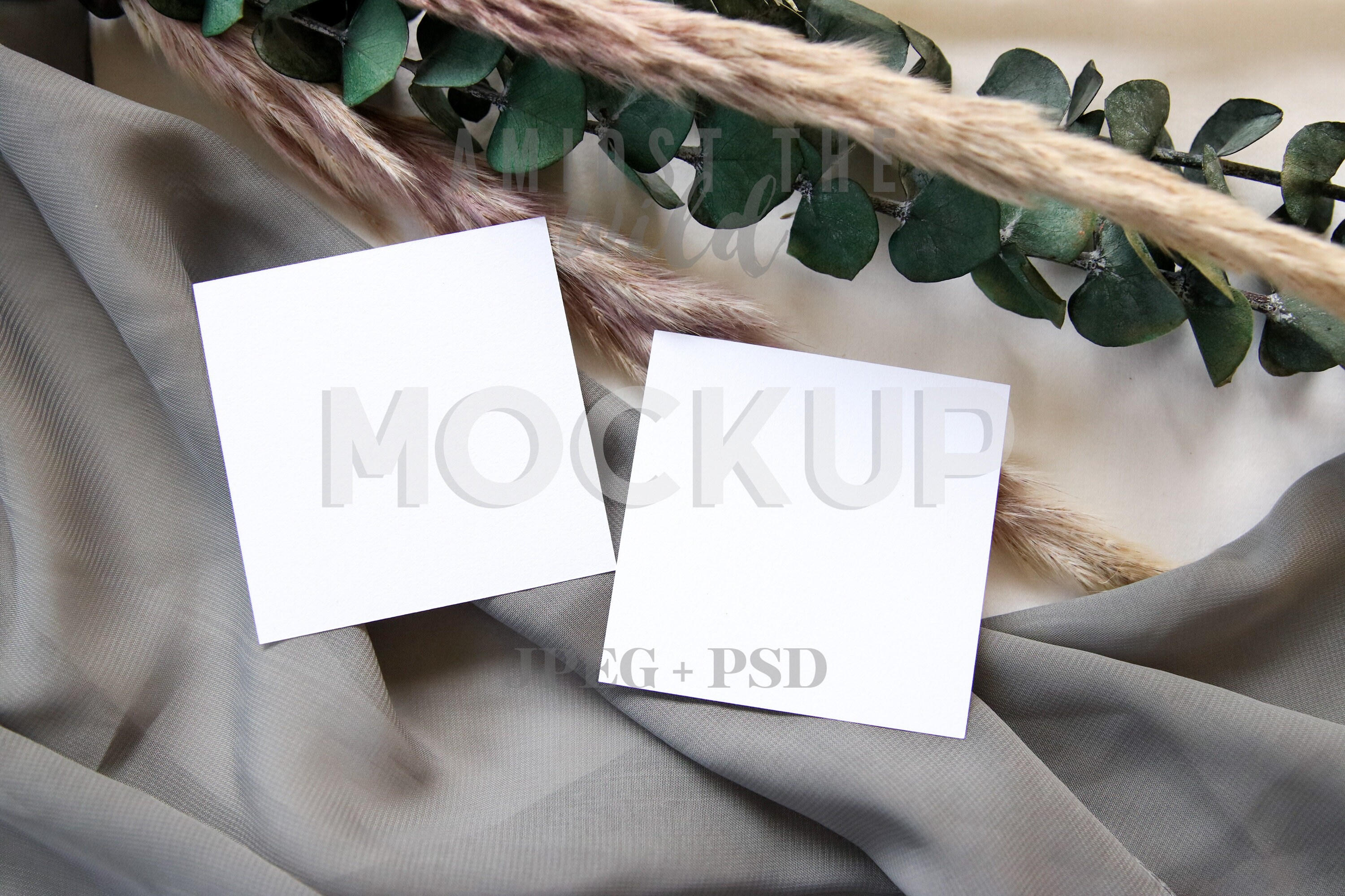 Square Business Card Mockup, Front and Back Square Card Mock Up, Square ...