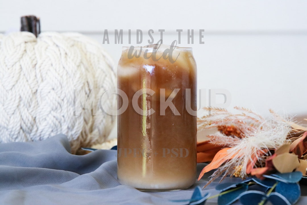 Fall Libbey Glass Mockup, Mockup Iced Coffee Cup, Autumn Cup Mockup ...