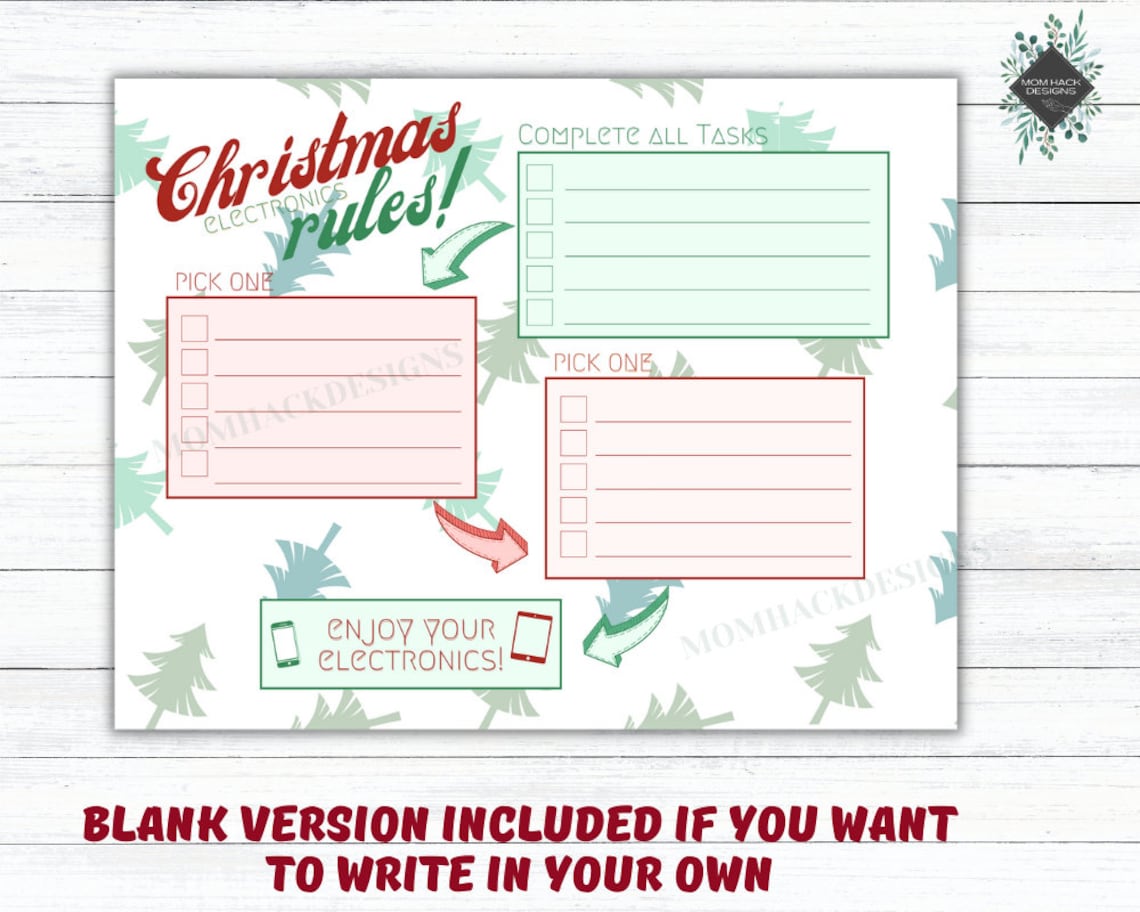 Chore Chart Christmas Printable Electronics Checklist - Etsy