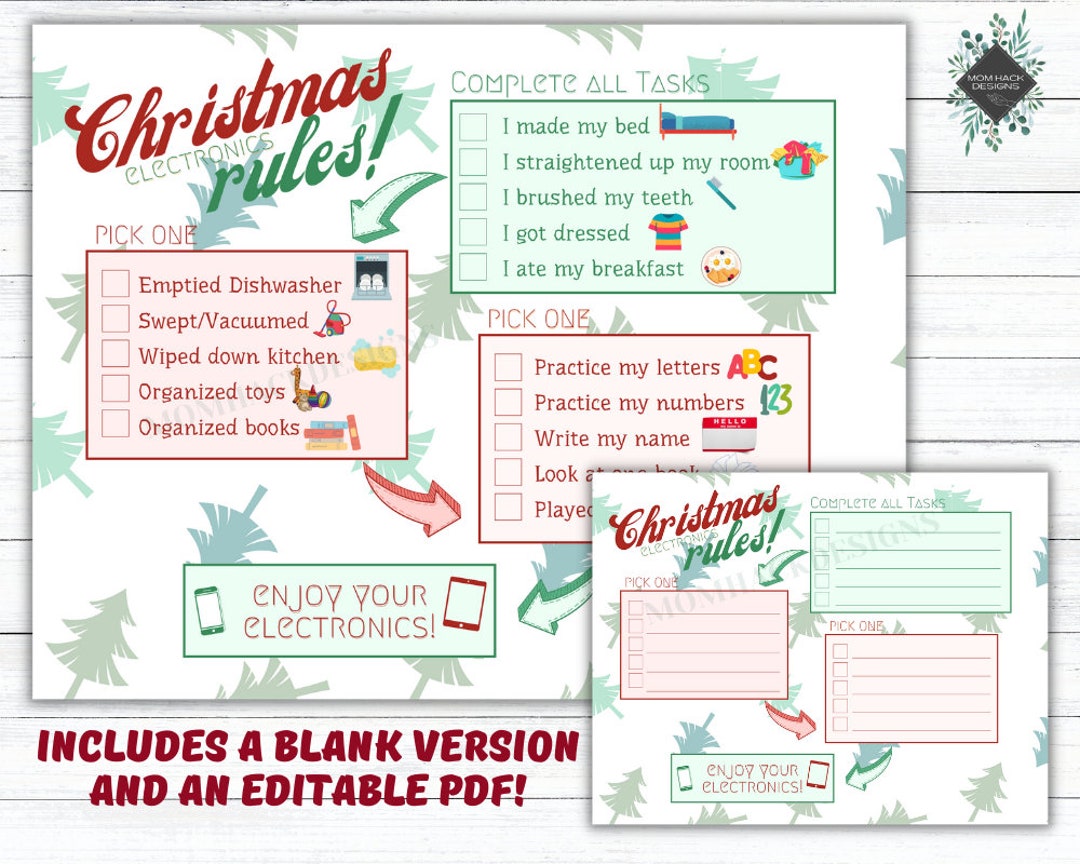 Chore Chart Christmas Printable Electronics Checklist Kids Electronics ...