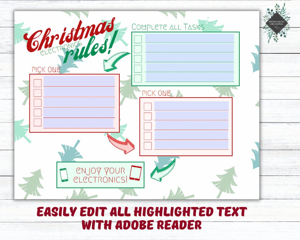 Chore Chart Christmas Printable Electronics Checklist - Etsy