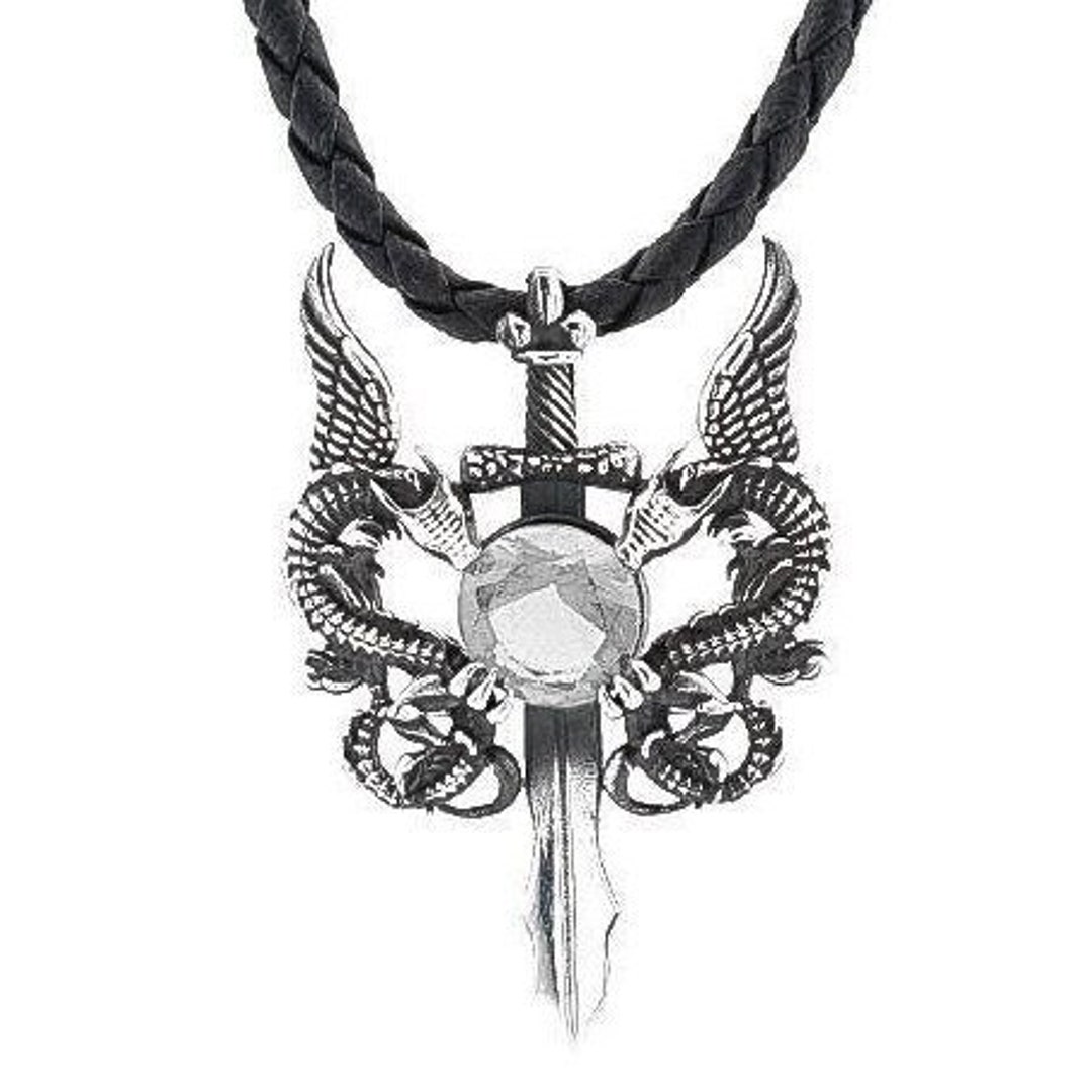 Double Dragon Design Gift Dagger Detailed Colorful Necklace Dragon Ball ...