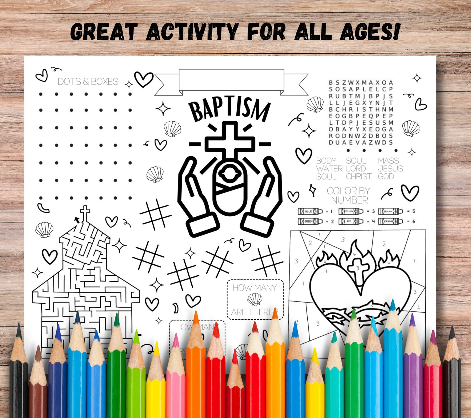 PRINTABLE Baptism Coloring Placemat, Digital File, Printable, Holy ...
