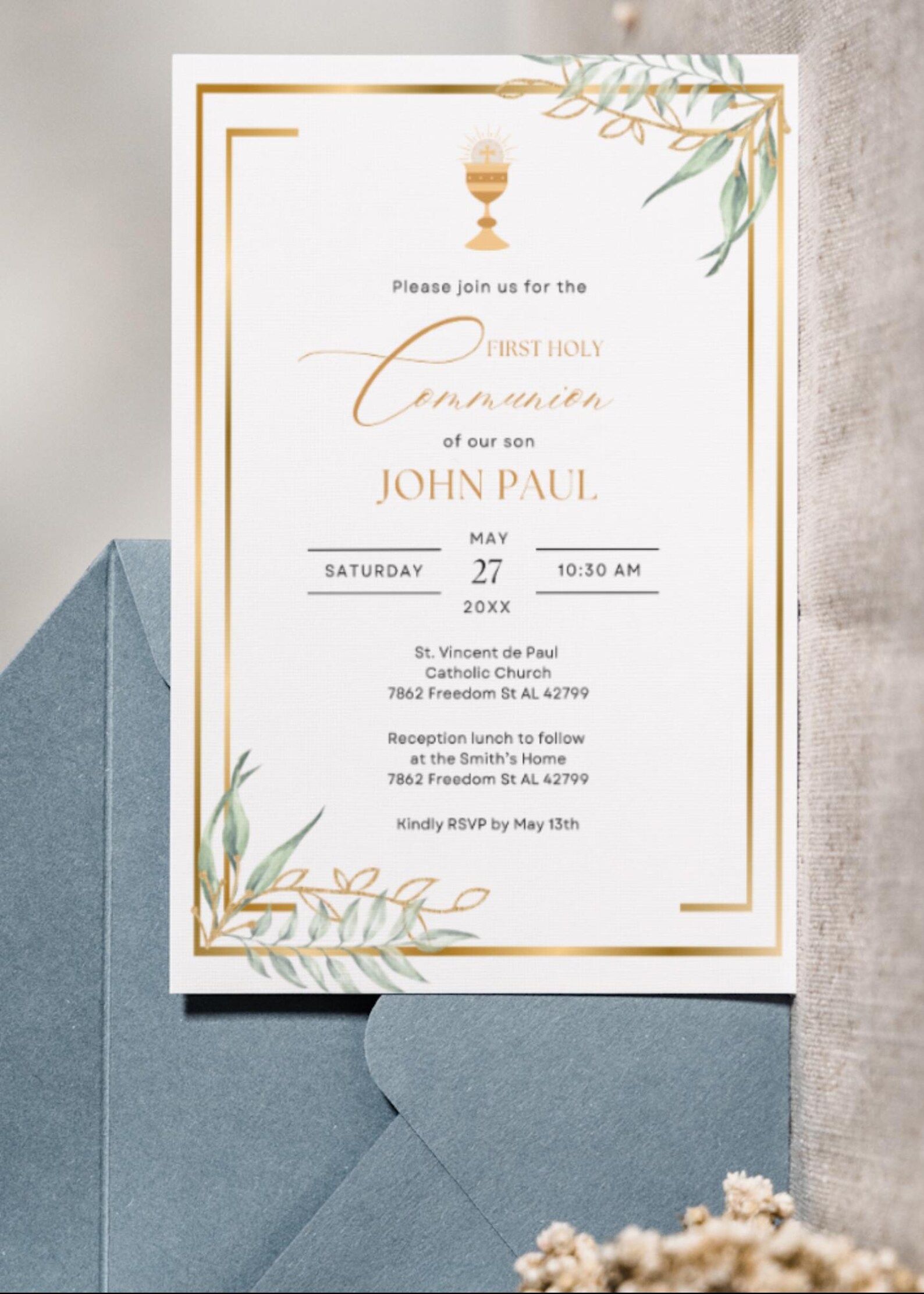 First Holy Communion Invitation PRINTABLE , Digital File, Printable ...