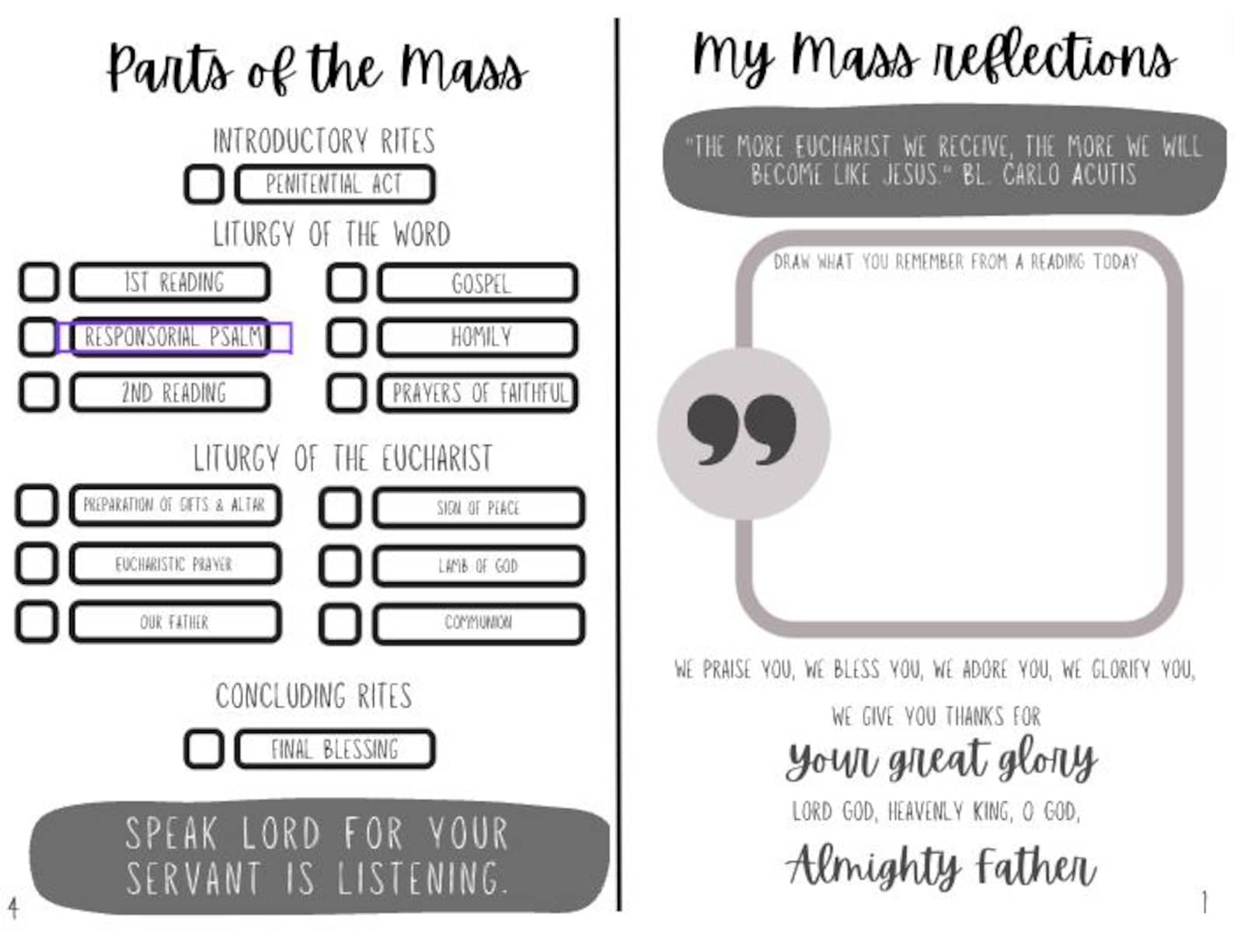 Mass Reflection Catholic Journal L Childrens Mass Prayer Printable ...