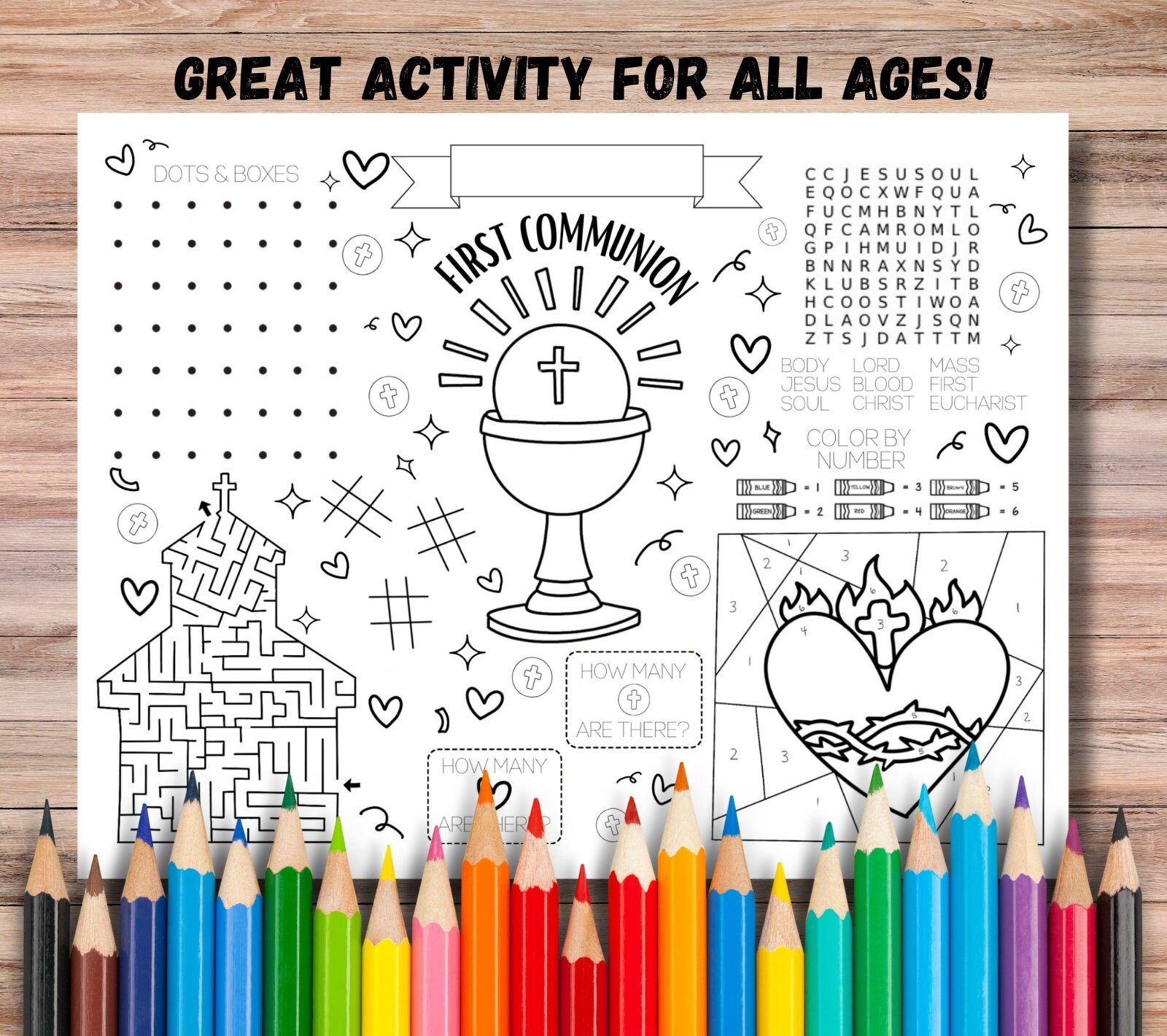 First Holy Communion Coloring Placemat PRINTABLE , Digital File ...