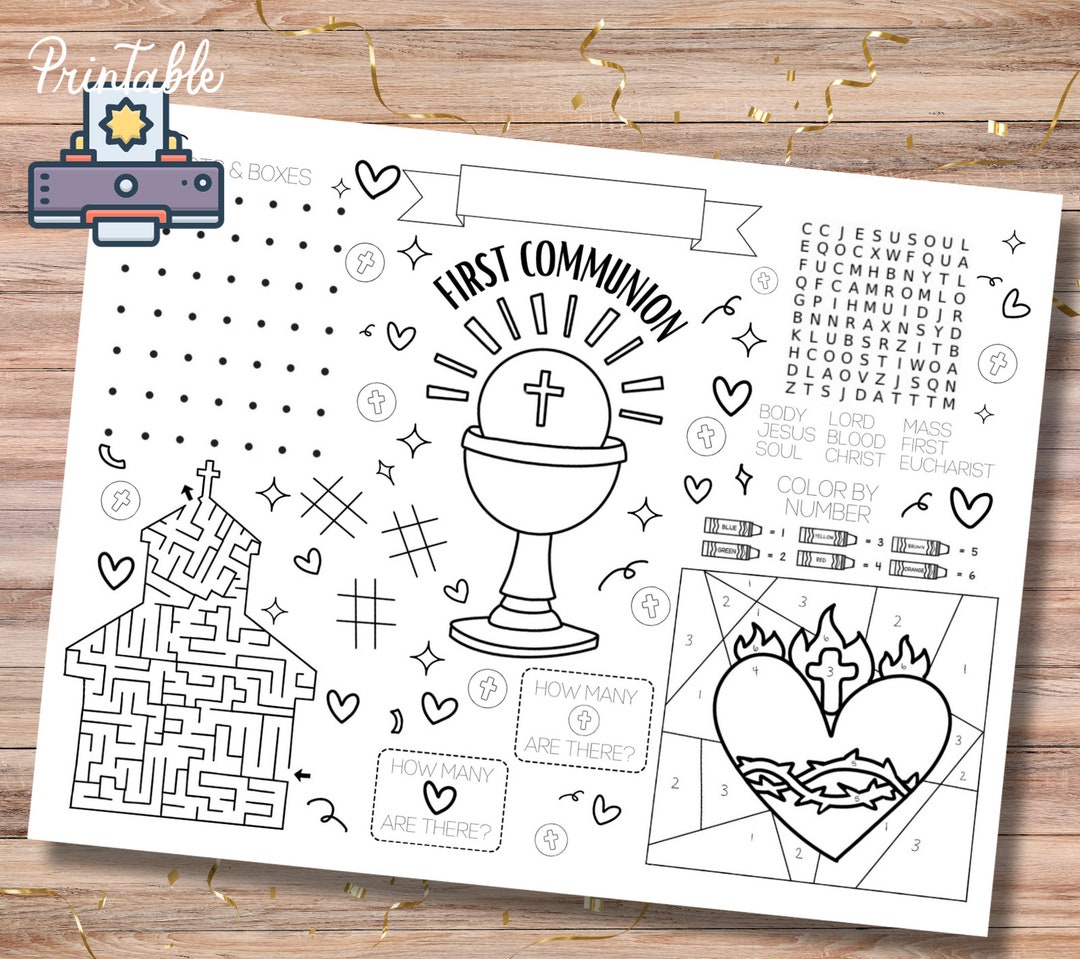 First Holy Communion Coloring Placemat PRINTABLE , Digital File ...
