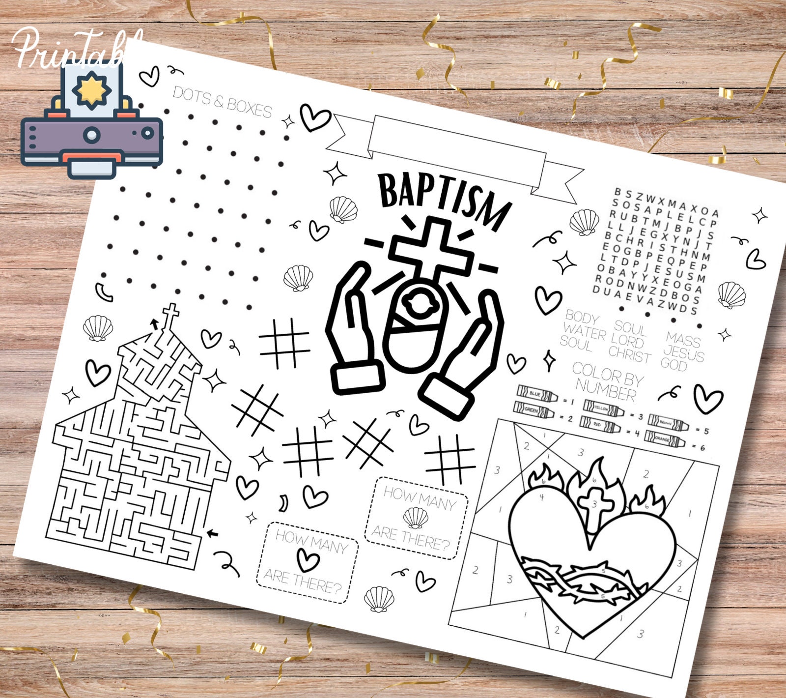 PRINTABLE Baptism Coloring Placemat, Digital File, Printable, Holy ...