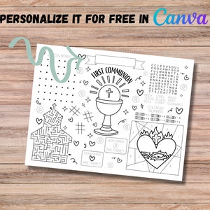 First Holy Communion Coloring Placemat PRINTABLE , Digital File ...