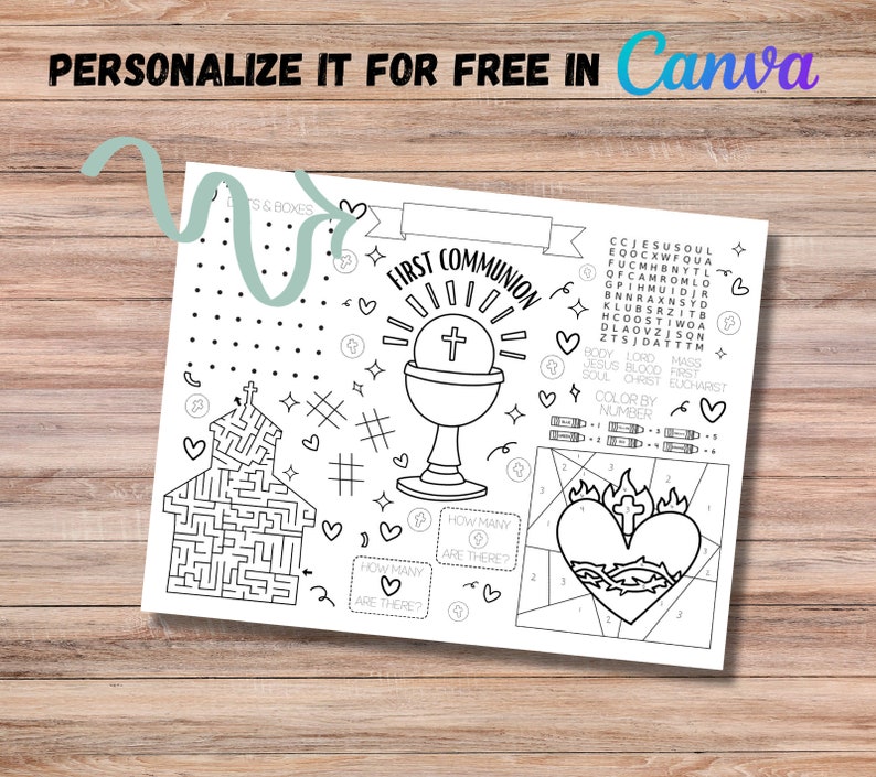First Holy Communion Coloring Placemat PRINTABLE , Digital File ...