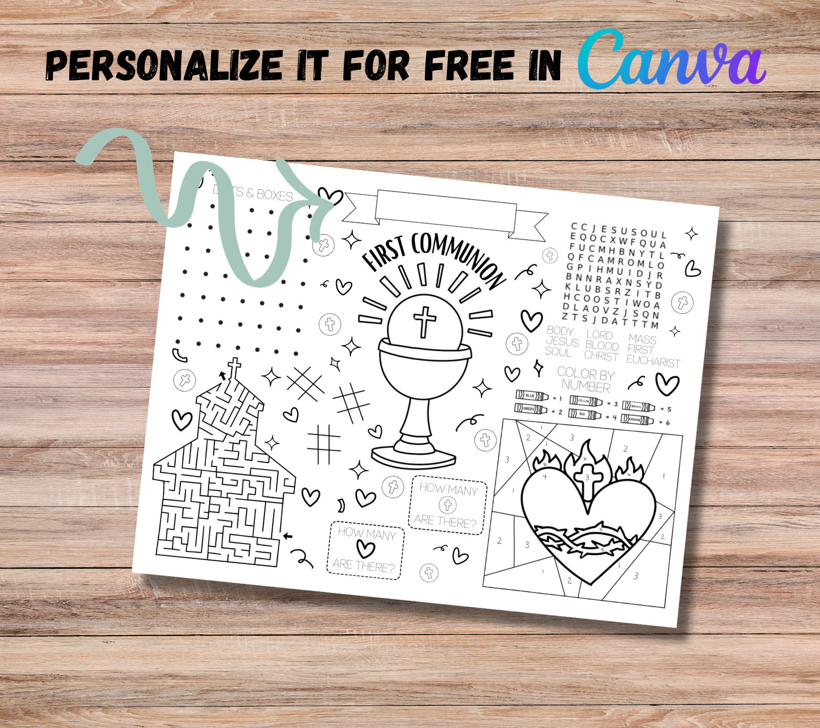 First Holy Communion Coloring Placemat PRINTABLE , Digital File ...