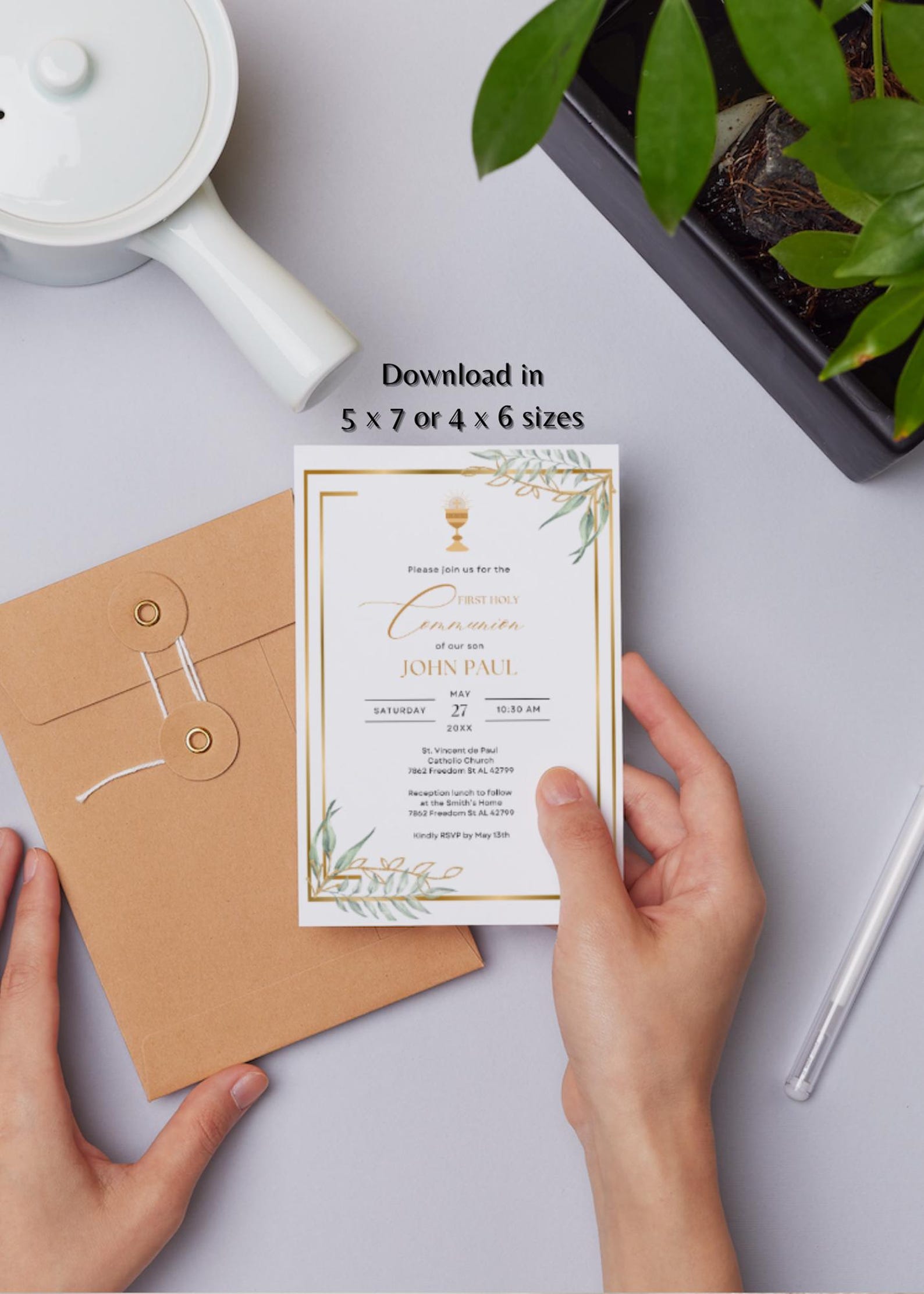 First Holy Communion Invitation PRINTABLE , Digital File, Printable ...