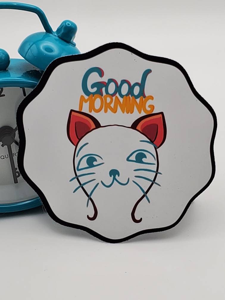Good Morning Cat Vinyl Sticker Decal Water Resistant Stationery Wake up ...