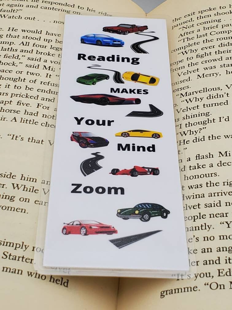 Reading Makes Your Mind Zoom Race Cars Racing Bookmark Bookmarker ...