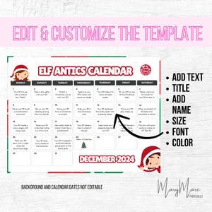 Elf Antics Calendar, Elf Printable, Editable Christmas PDF Print ...