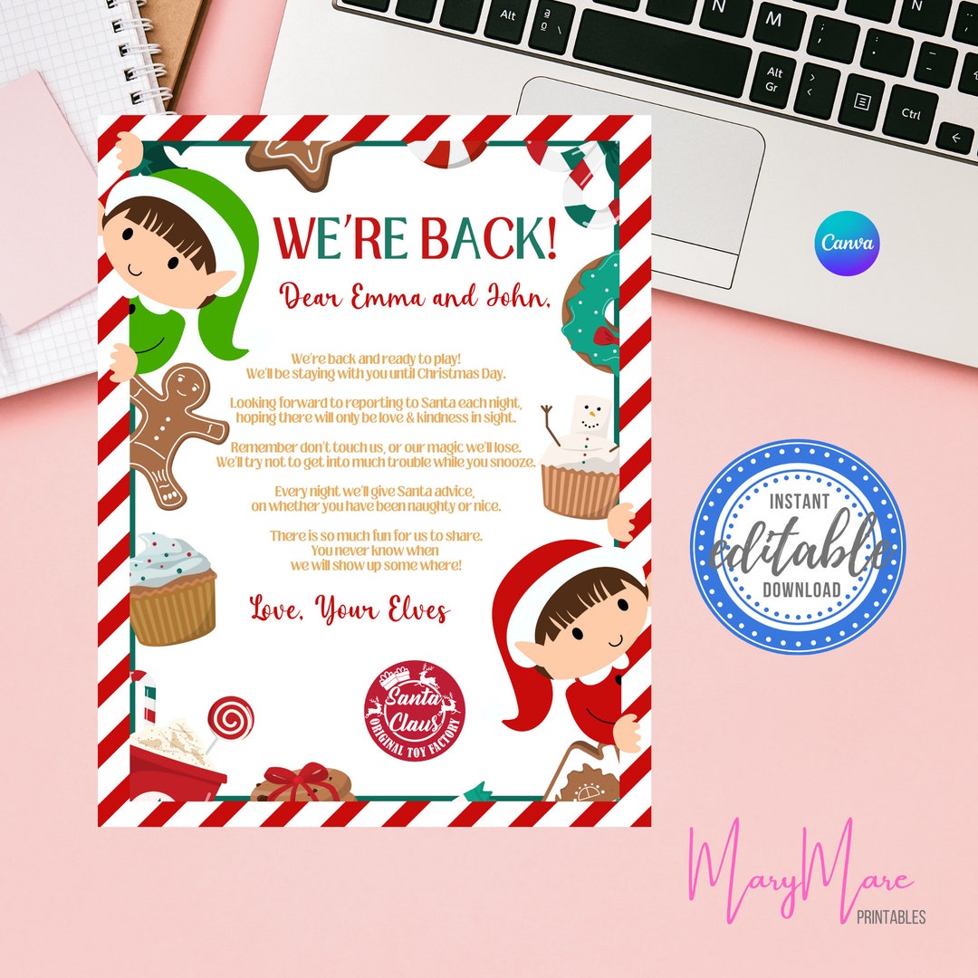 Elf Arrival Editable Letter, Easy Print Xmas Elf Canva Template, Boy ...